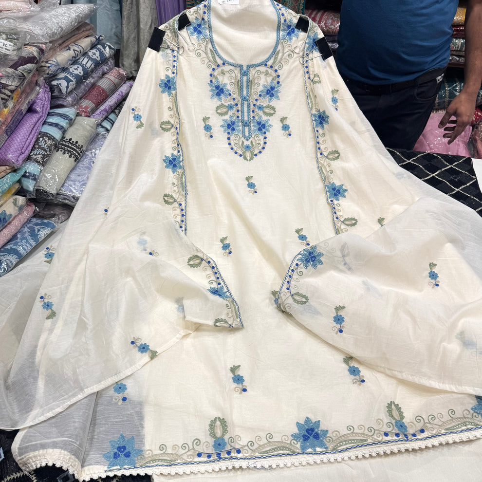 Mal Chanderi Cotton Kashmiri thread work suit set – R K Suit & Sarees