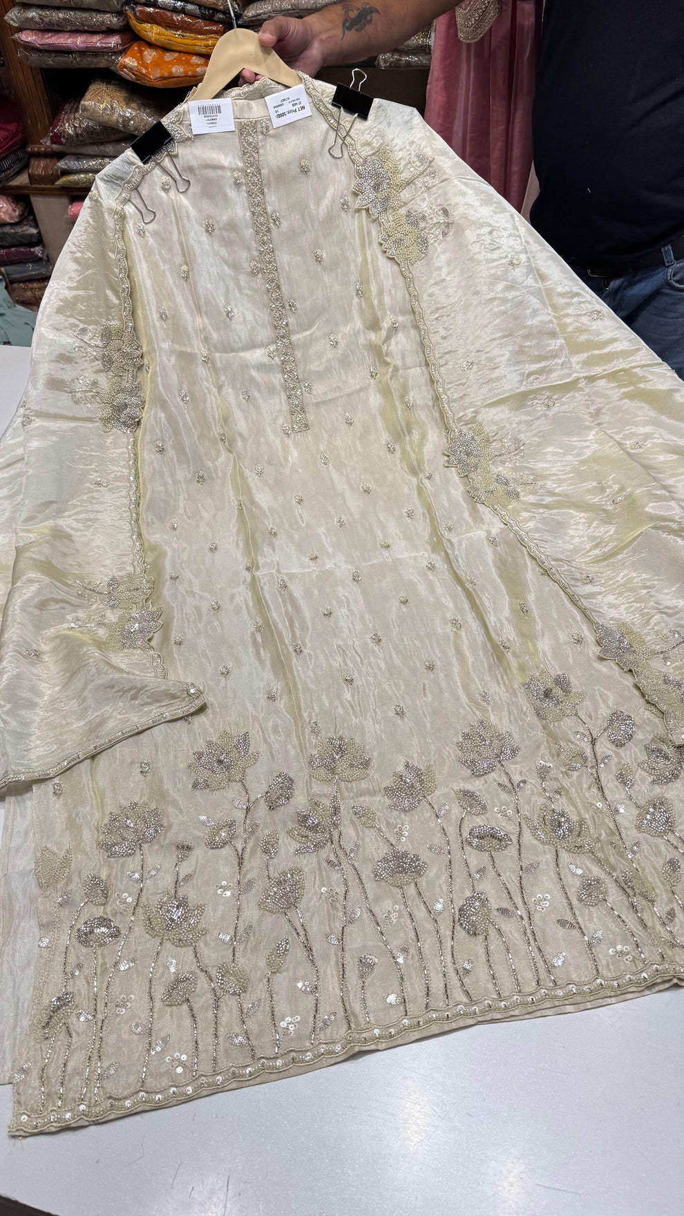 Luxury Pure Tissue Hand Embroidered Unstitched Suit with Cutwork Dupat ...